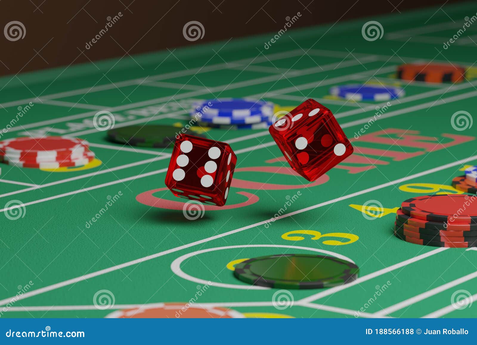 Close Up of Dice Rolling on a Craps Table. Random Concept Stock ...