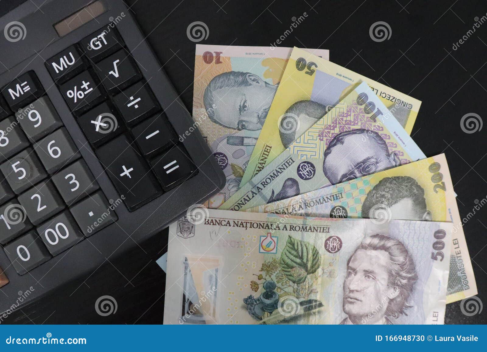 Close Up of RON Banknotes and Calculator Stock Photo - Image of idea ...