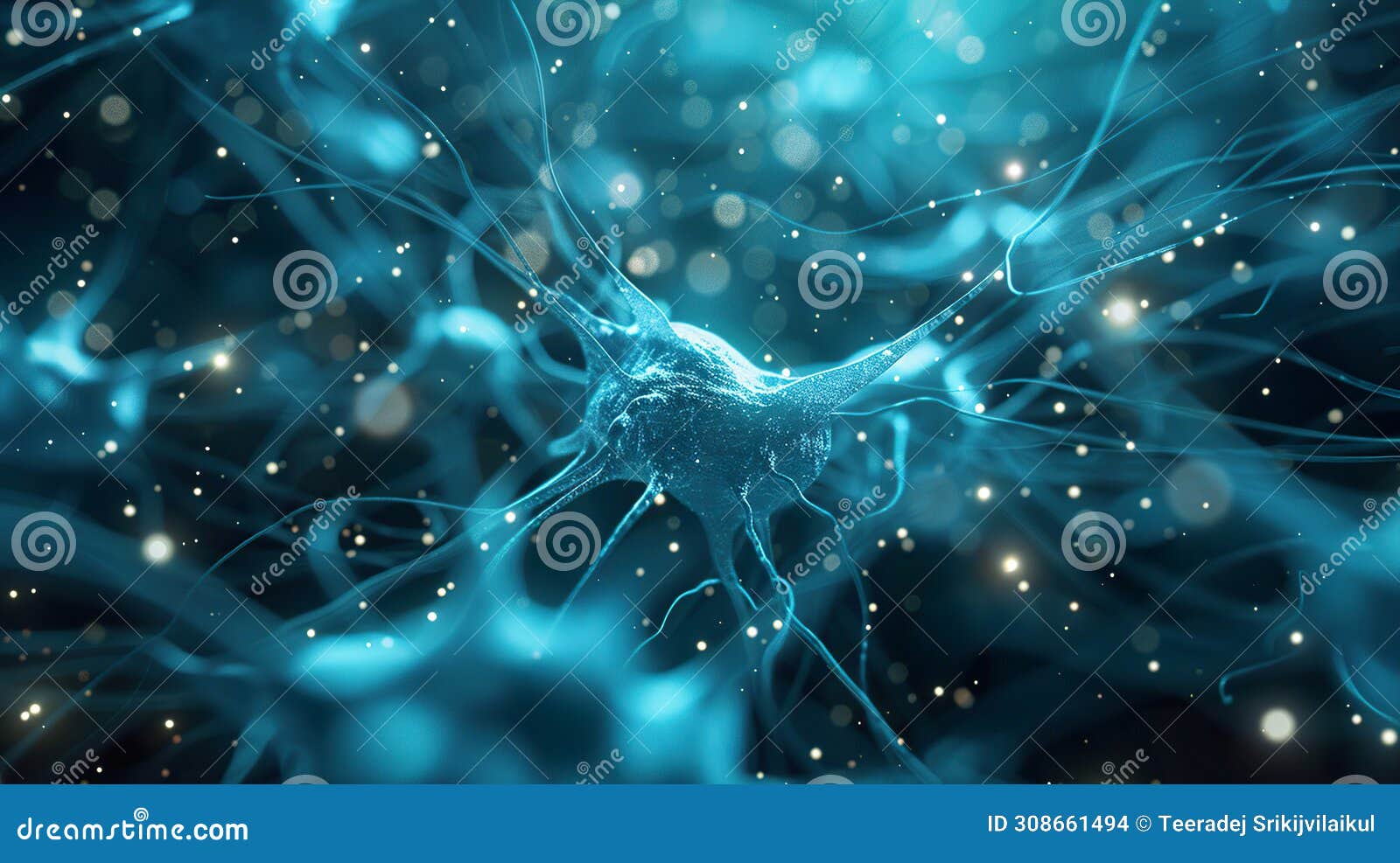 Close-up Digital Art of a Neuron with Extended Dendrites Amidst a ...
