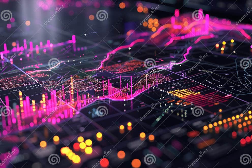 Abstract Digital Data Visualization with Neon Lines and Graphs Stock ...