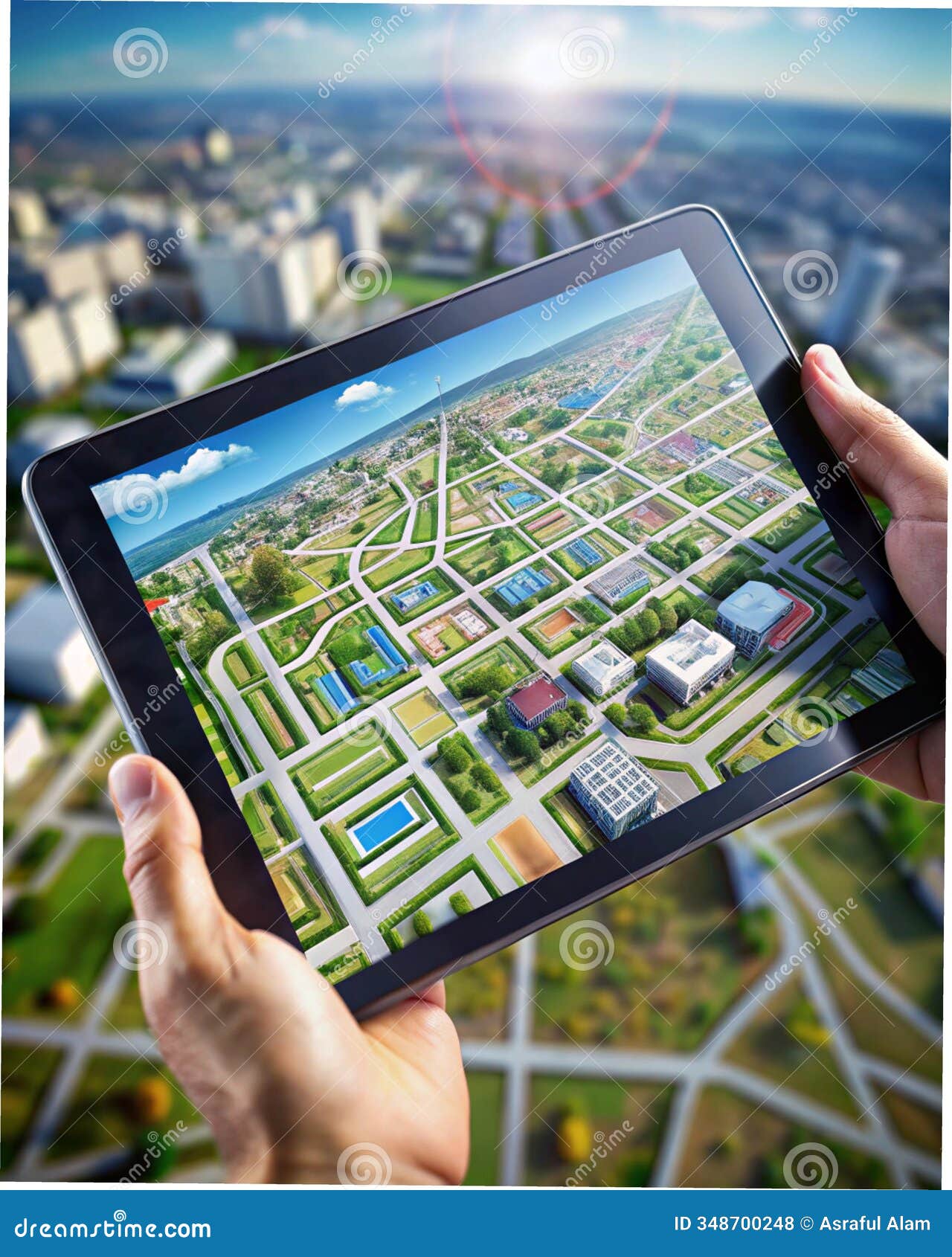 Close-up of a Digital Tablet Displaying a Virtual Map, Smart City, and ...