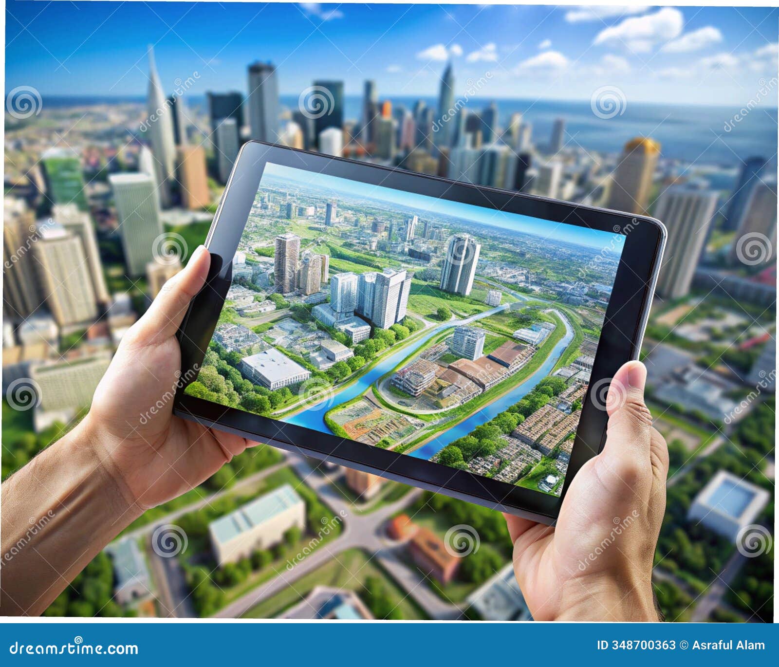 Close-up of a Digital Tablet Displaying a Virtual Map, Smart City, and ...