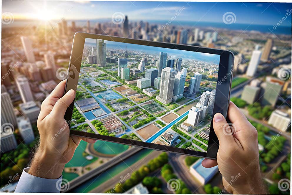 Close-up of a Digital Tablet Displaying a Virtual Map, Smart City, and ...