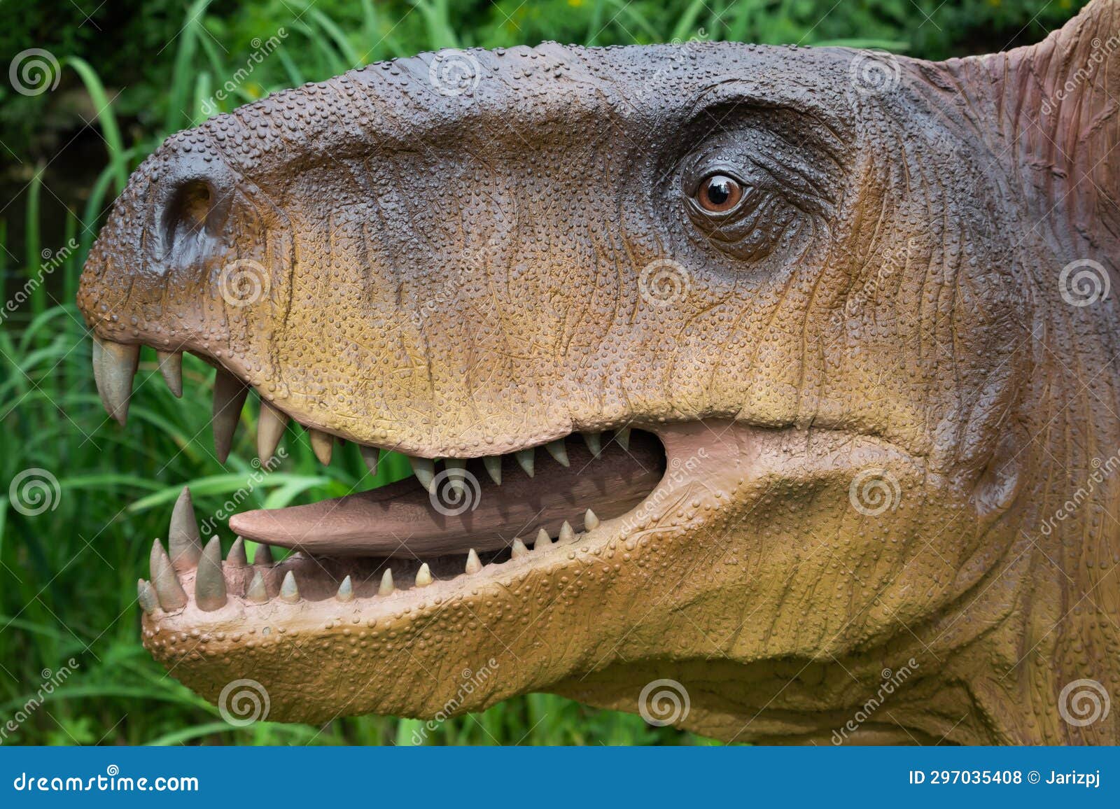 Close-up of a Dinosaur Head with Sharp Teeth, in an Amusement Park ...