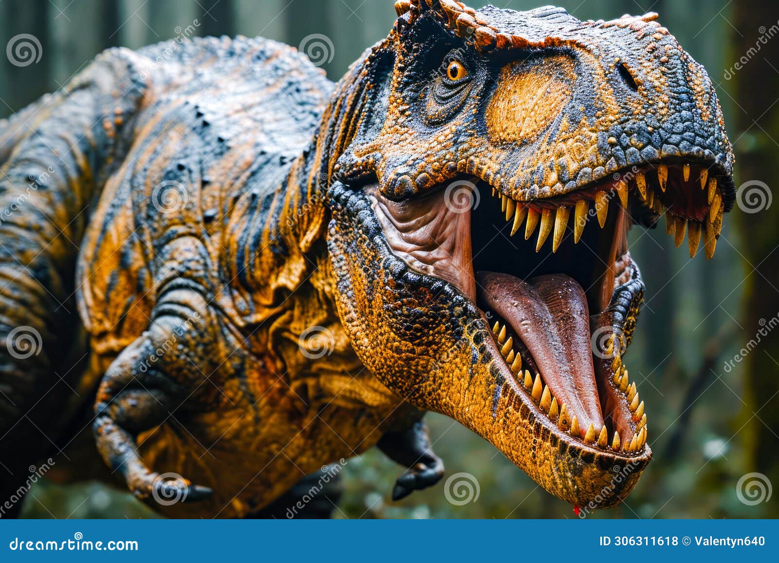 Close Up of Dinosaur with Yellow Eyes and Big Teeth. Generative AI ...
