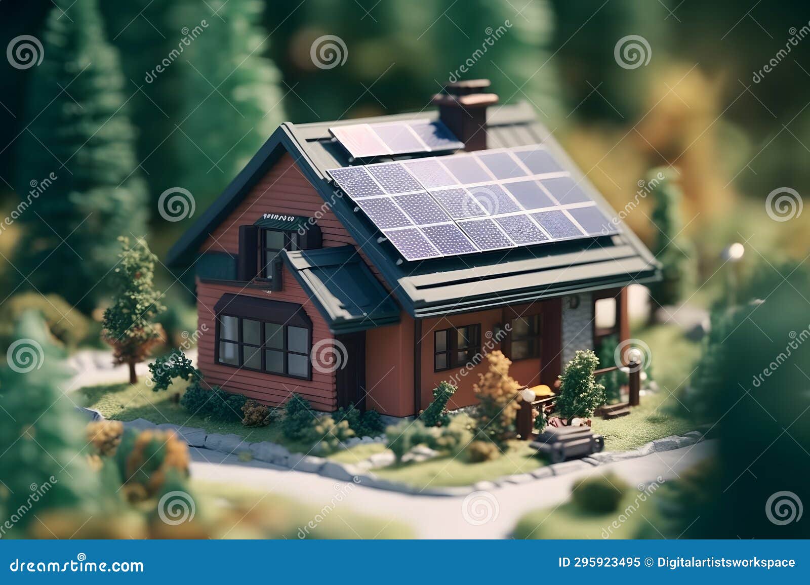 Close Up of a Diorama House with a Solar Panel on the Roof, Generative ...