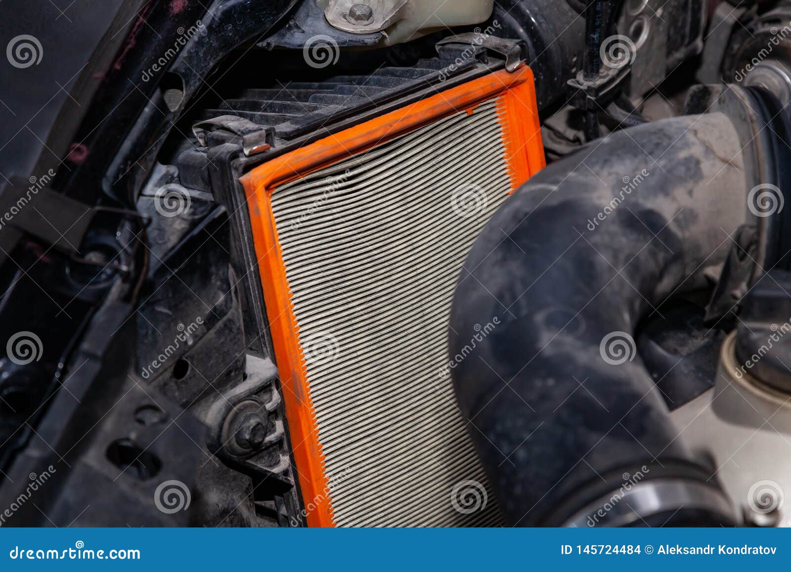 Close-up on a Dirty Air Filter for an Engine with an Orange Frame ...