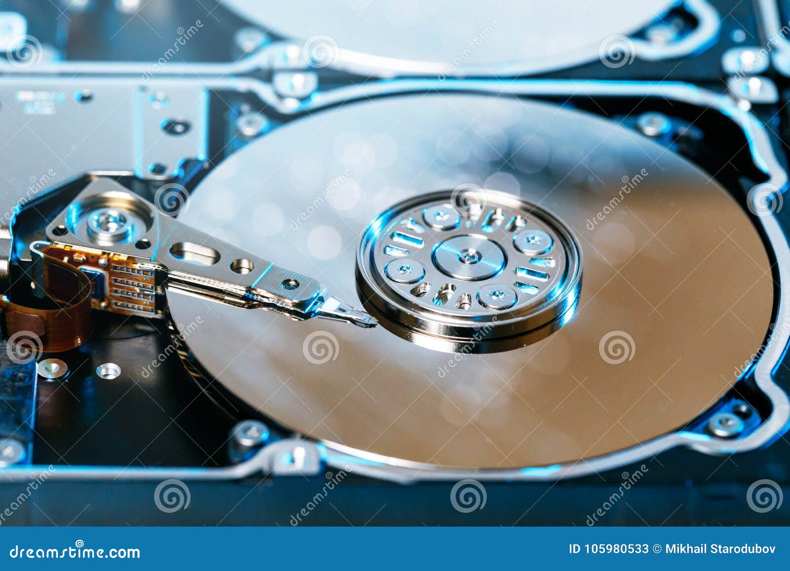 Close Up of Disassembled Hard Disk with Abstract Reflection Stock Image ...