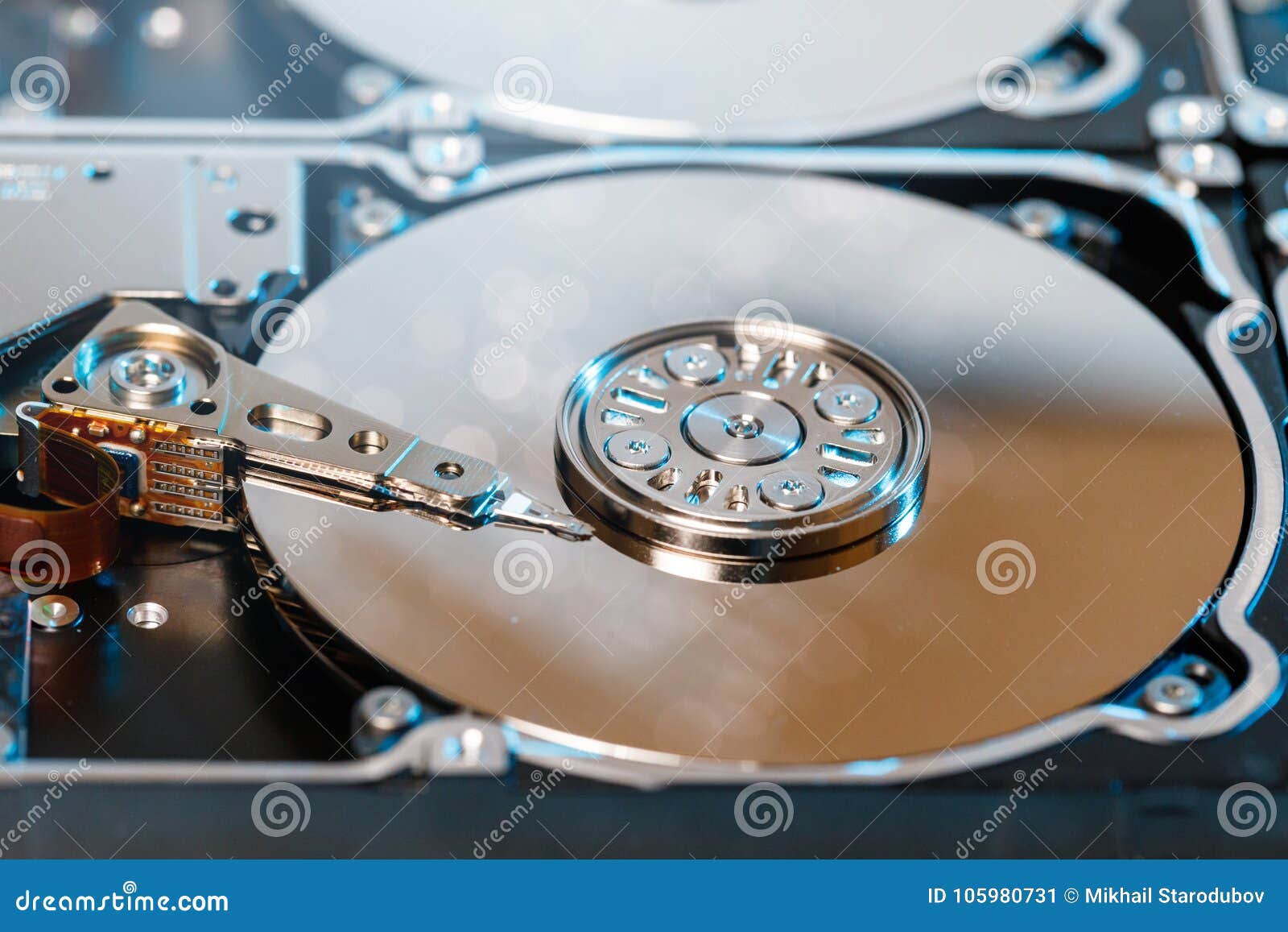 Close Up of Disassembled Hard Disk with Abstract Reflection Stock Image ...