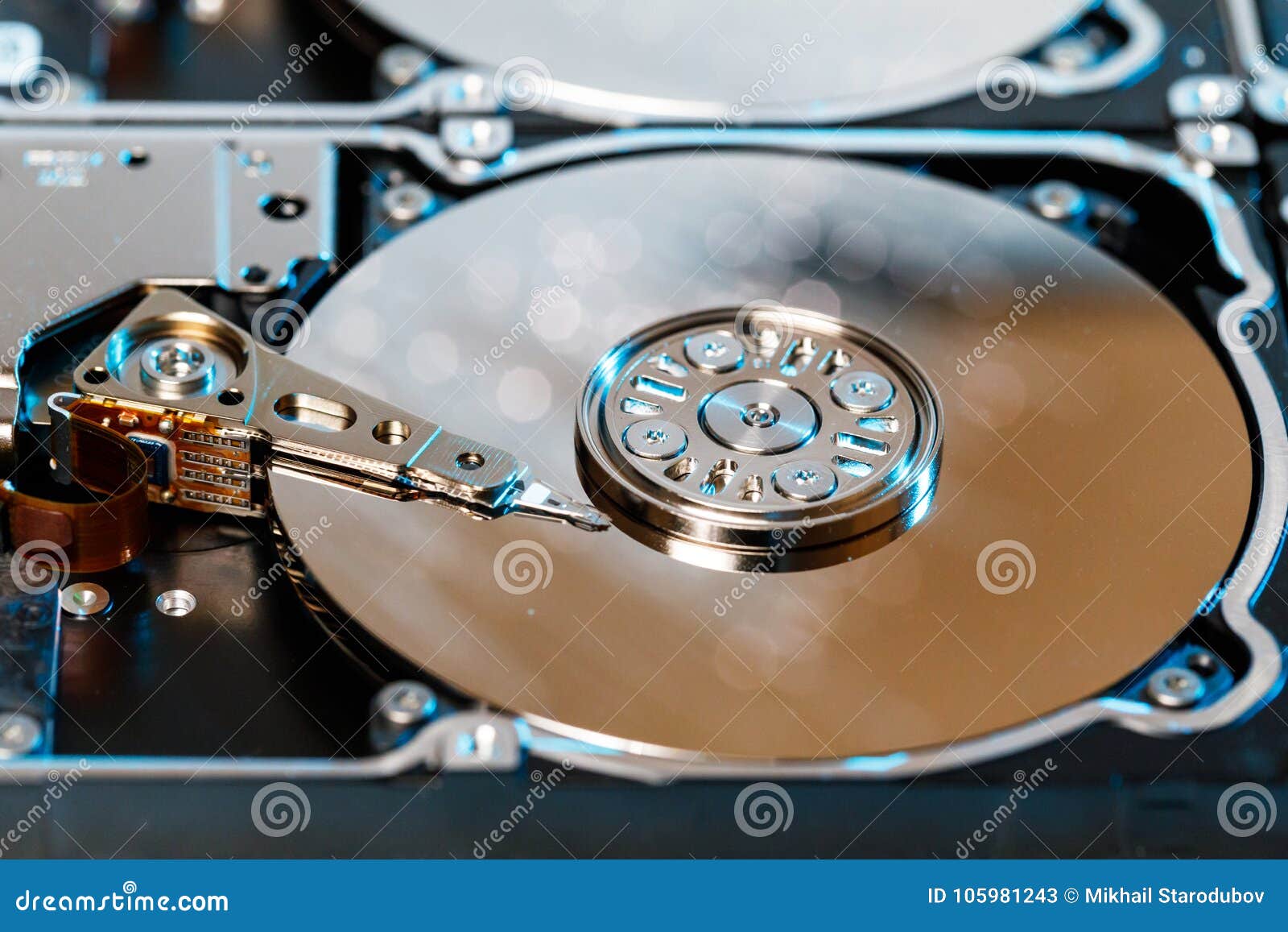 Close Up of Disassembled Hard Disk with Abstract Reflection Stock Image ...