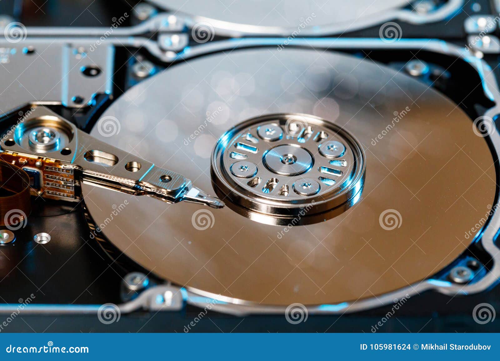 Close Up of Disassembled Hard Disk with Abstract Reflection Stock Photo ...