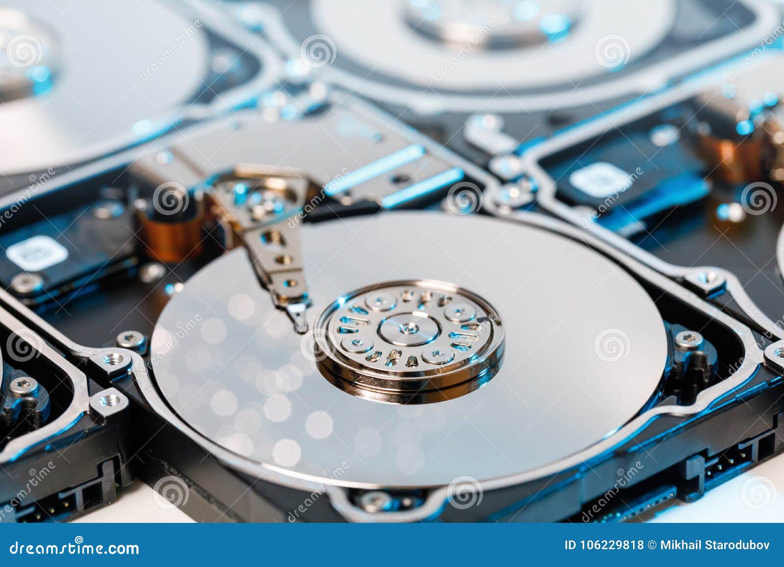 Close Up of Disassembled Hard Disk with Abstract Reflection Stock Photo ...