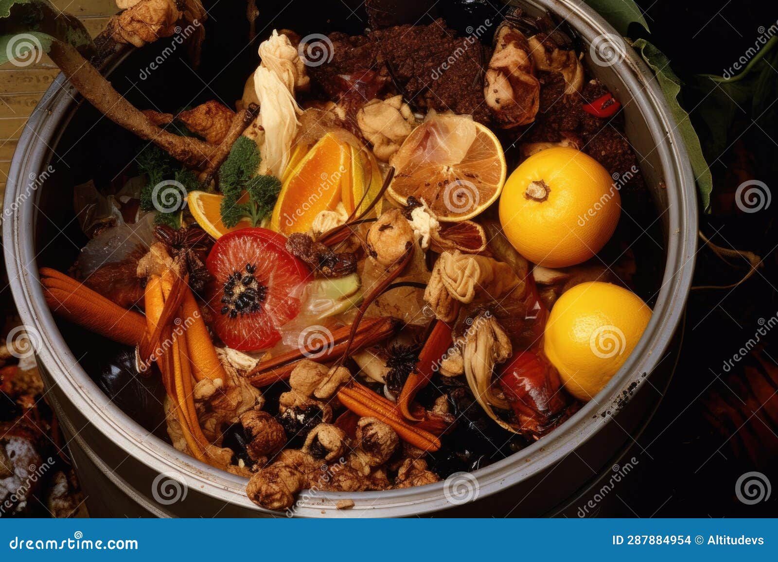 Close-up of Discarded Food Waste in a Trash Can Stock Illustration ...
