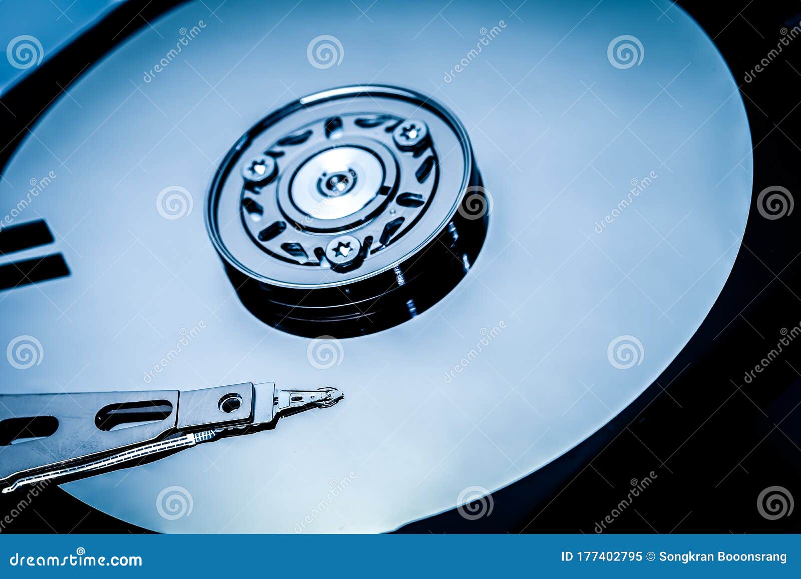 Close Up of Disk Read and Write Head. Blue Tone Stock Image - Image of ...