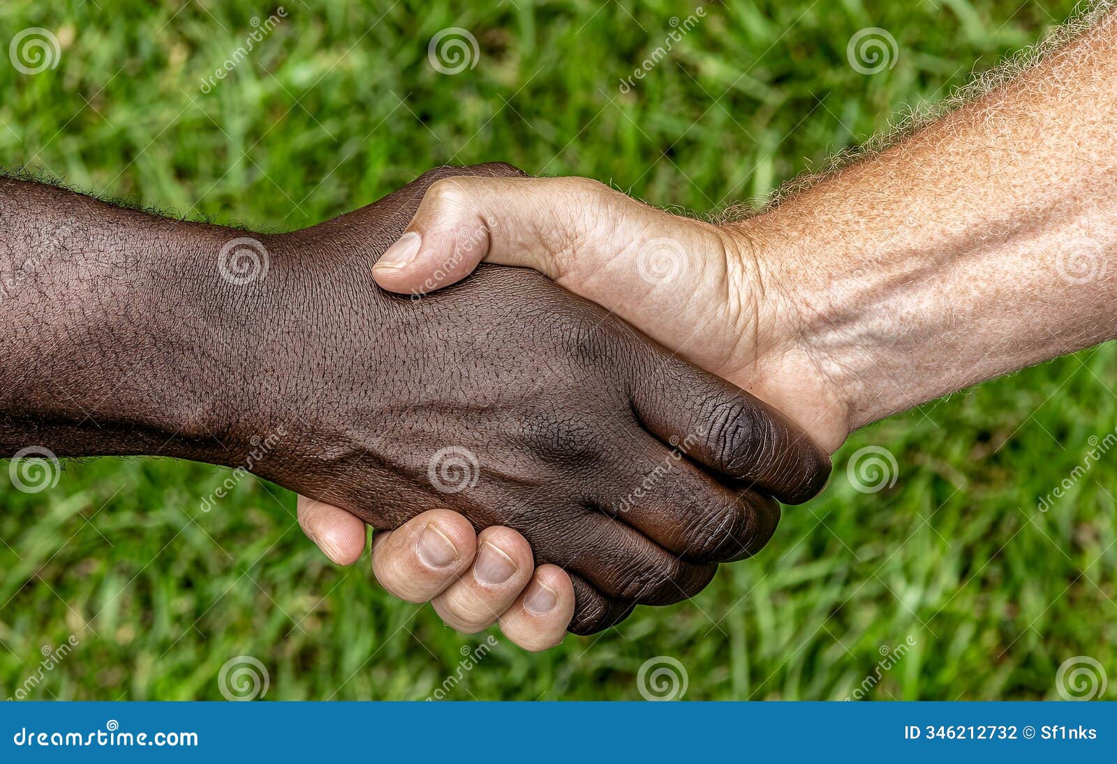 Close Up of Diverse Handshake Against Green Grass Background ...