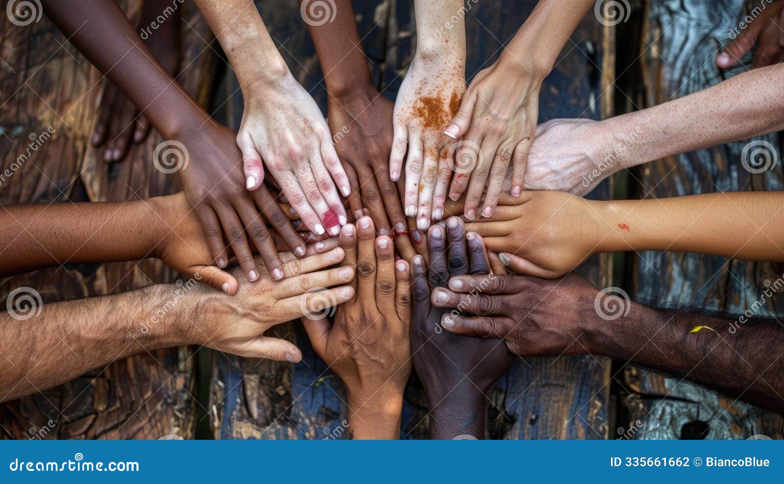 Close Up of Diverse People Hands Putting Hands Together. Collaboration ...