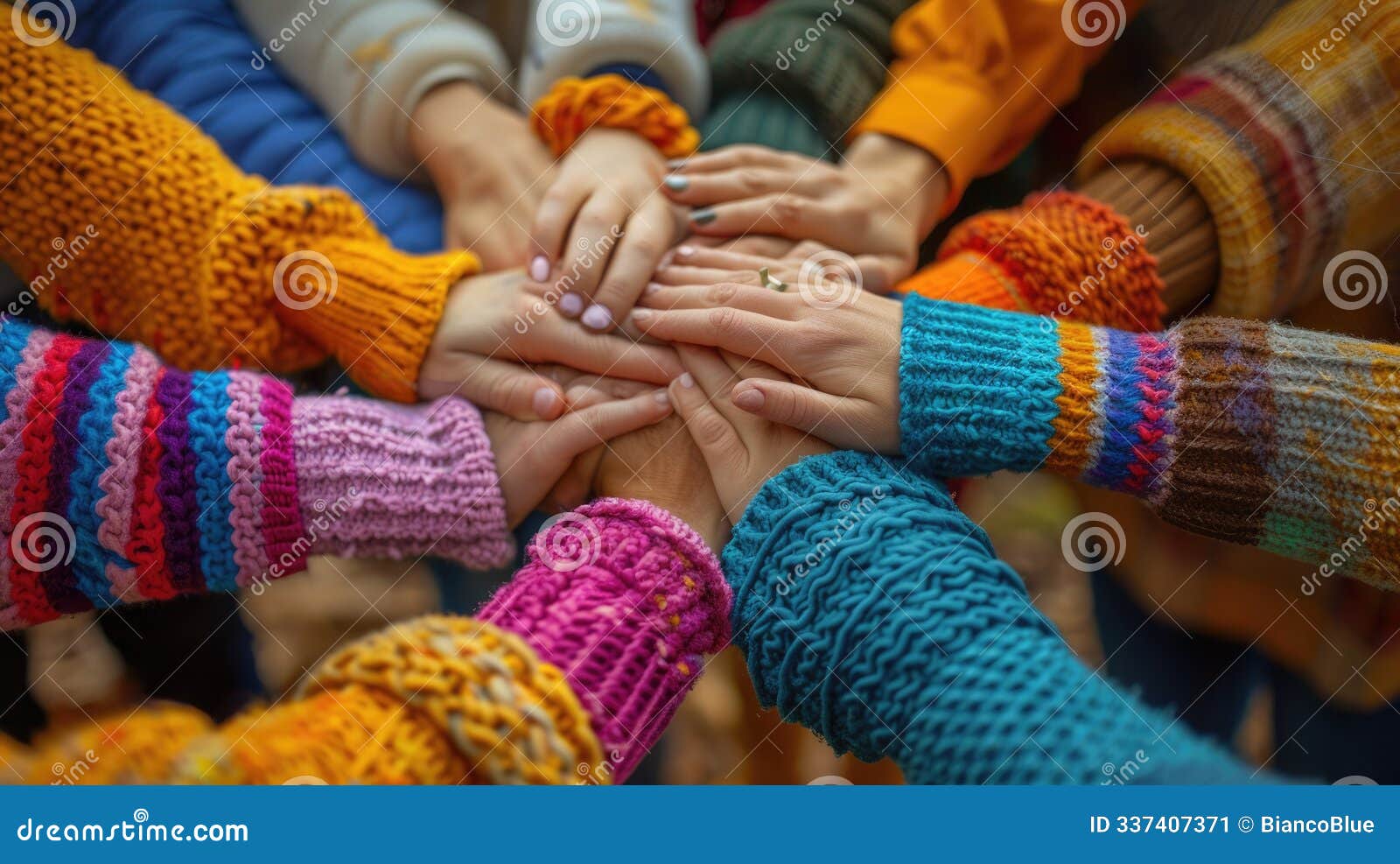 Close Up of Diverse People Hands Putting Hands Together. Collaboration ...