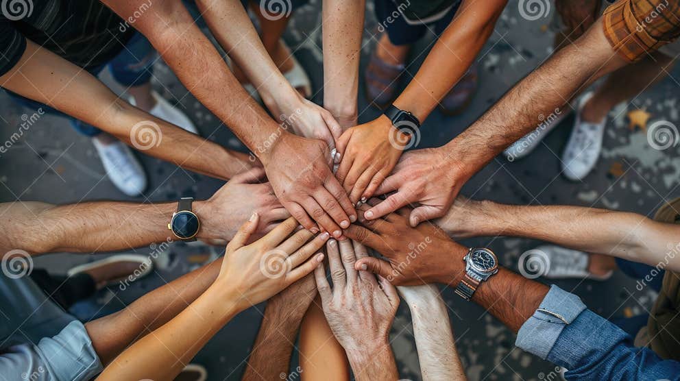 Close Up of Diverse People Hands Putting Hands Together. Collaboration ...