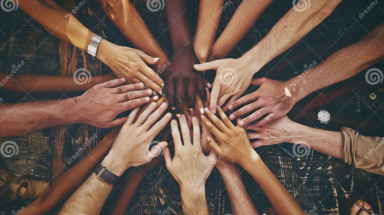 Close Up of Diverse People Hands Putting Hands Together. Collaboration ...