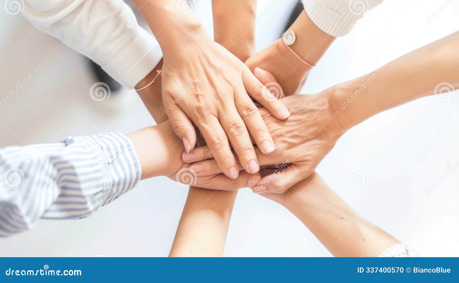 Close Up of Diverse People Hands Putting Hands Together. Collaboration ...