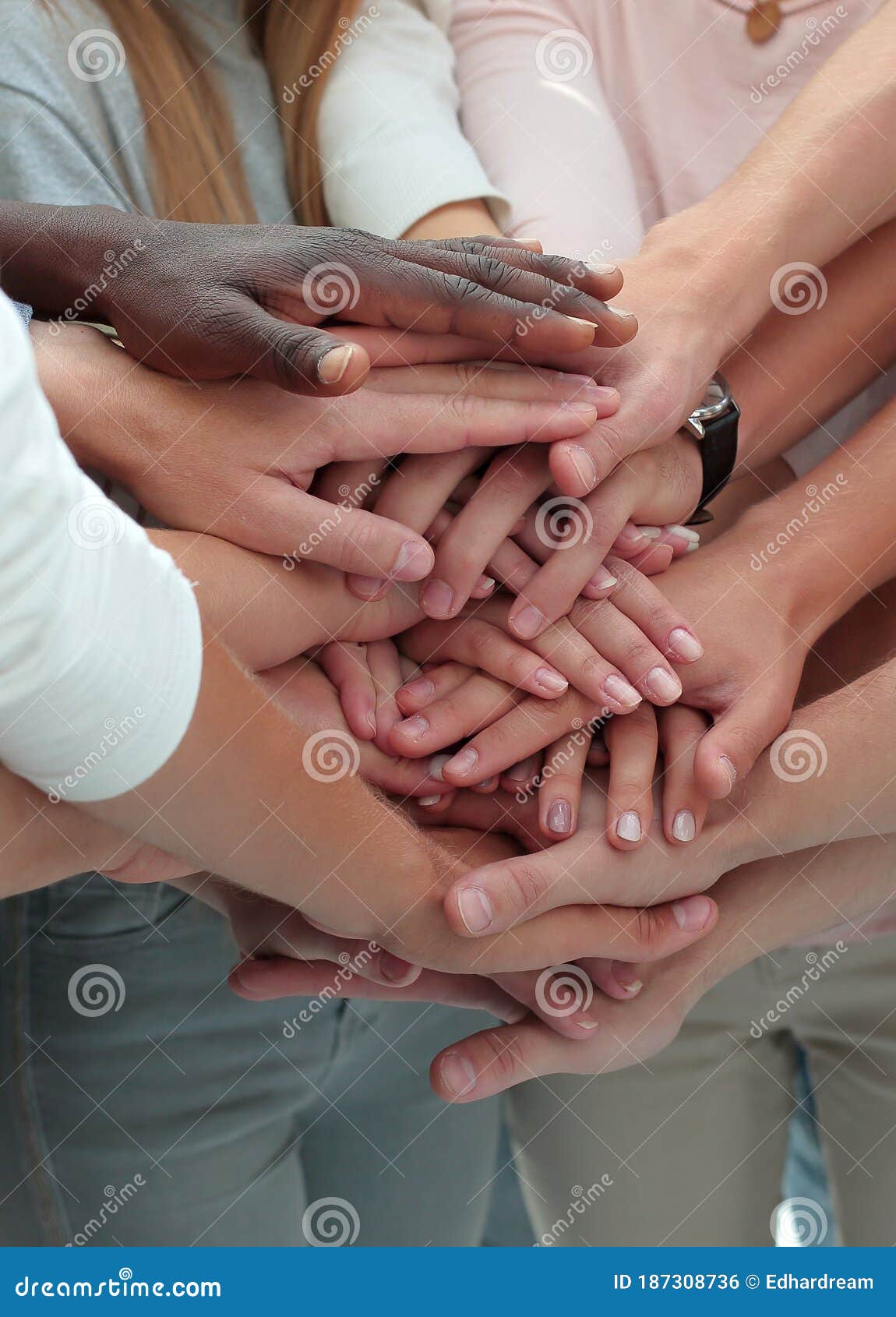 Close Up. Diverse Young People Showing Their Unity Stock Photo - Image ...