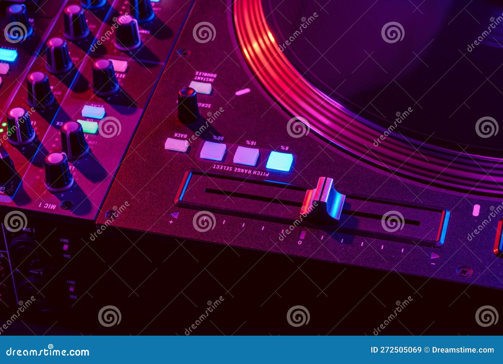 Close Up of DJ Mixing Console in Party Light Stock Image - Image of ...
