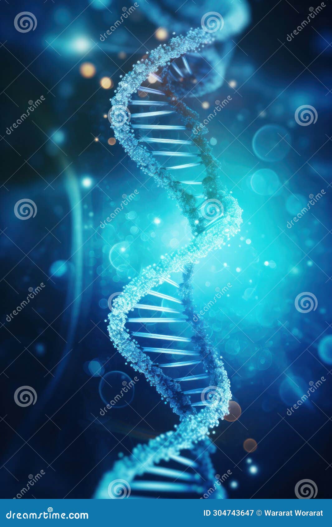 Close Up Of DNA In The Distant Future. View Under The Microscope. Blue ...