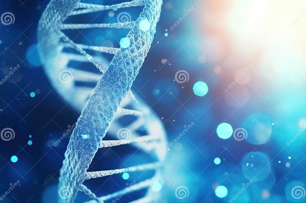 Close Up of DNA in the Distant Future. View Under the Microscope. Blue ...