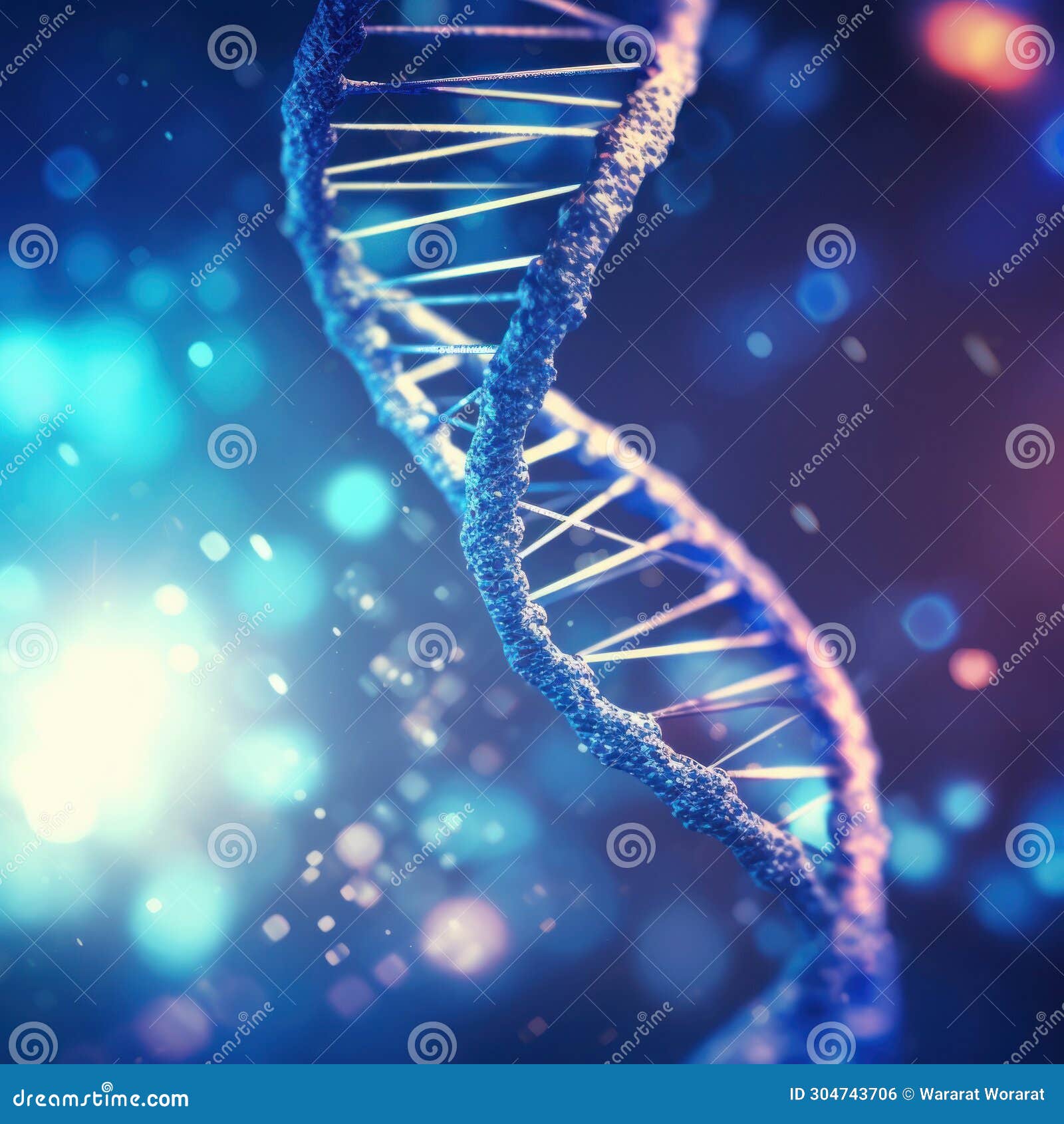 Close Up Of DNA In The Distant Future. View Under The Microscope. Blue ...