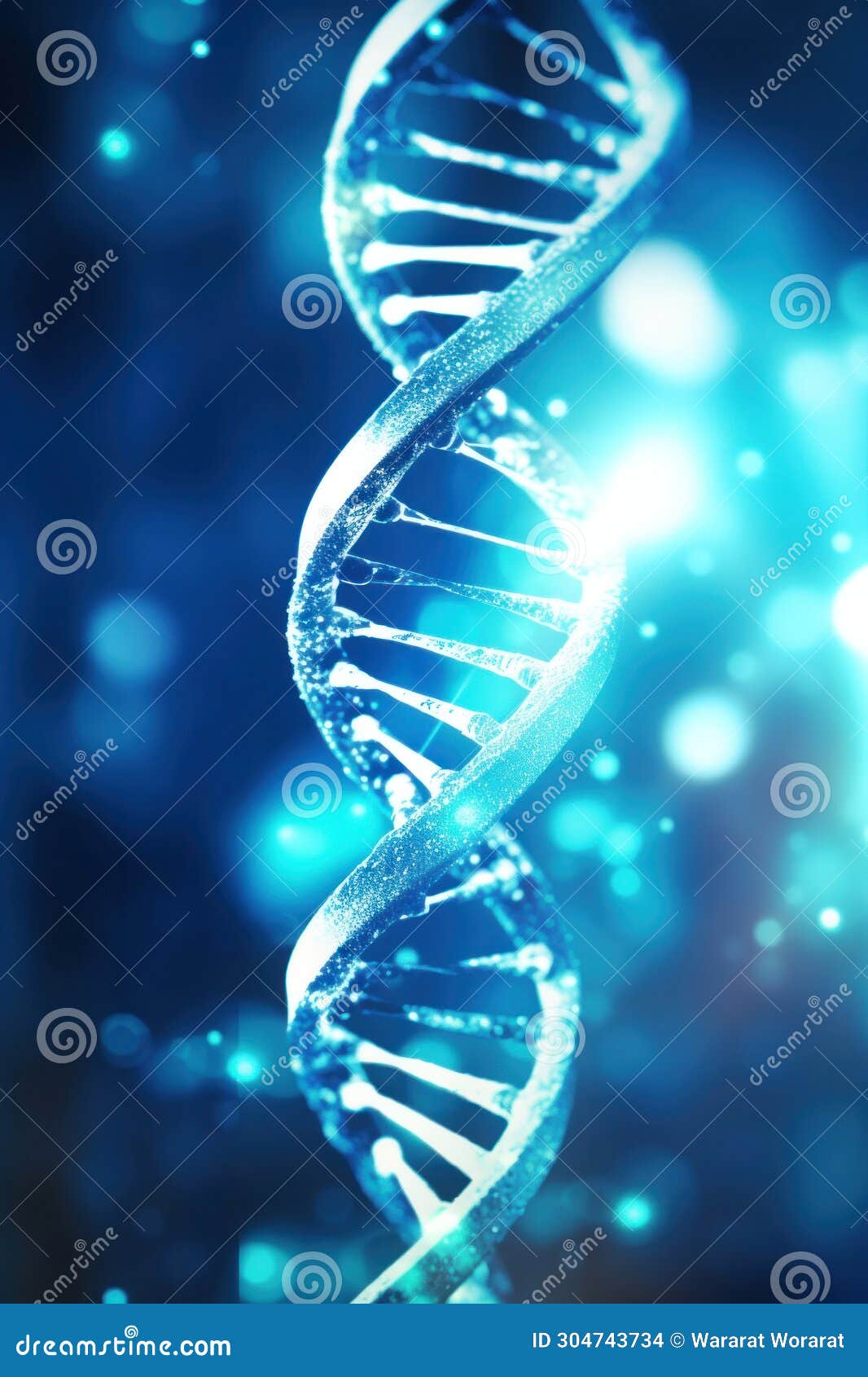Close Up of DNA in the Distant Future. View Under the Microscope. Blue ...