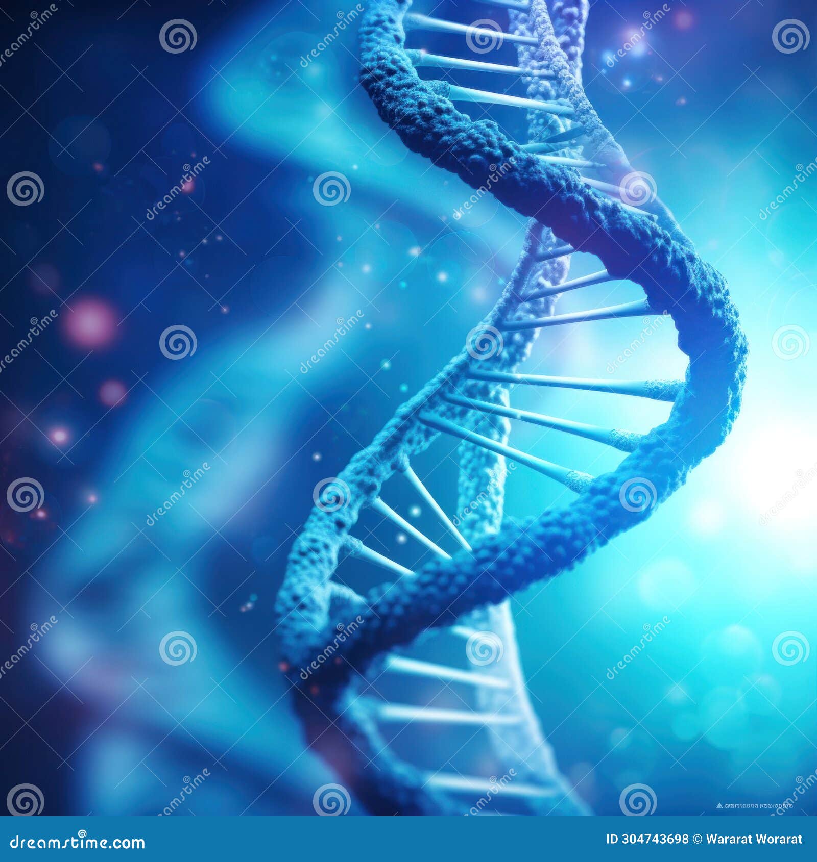 Close Up of DNA in the Distant Future. View Under the Microscope. Blue ...