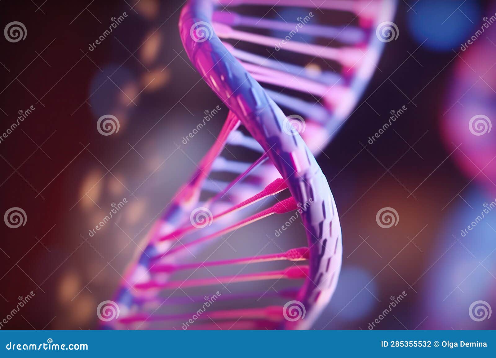 DNA Helix Realistic Model On Dark Background With Orange Lights Genome ...