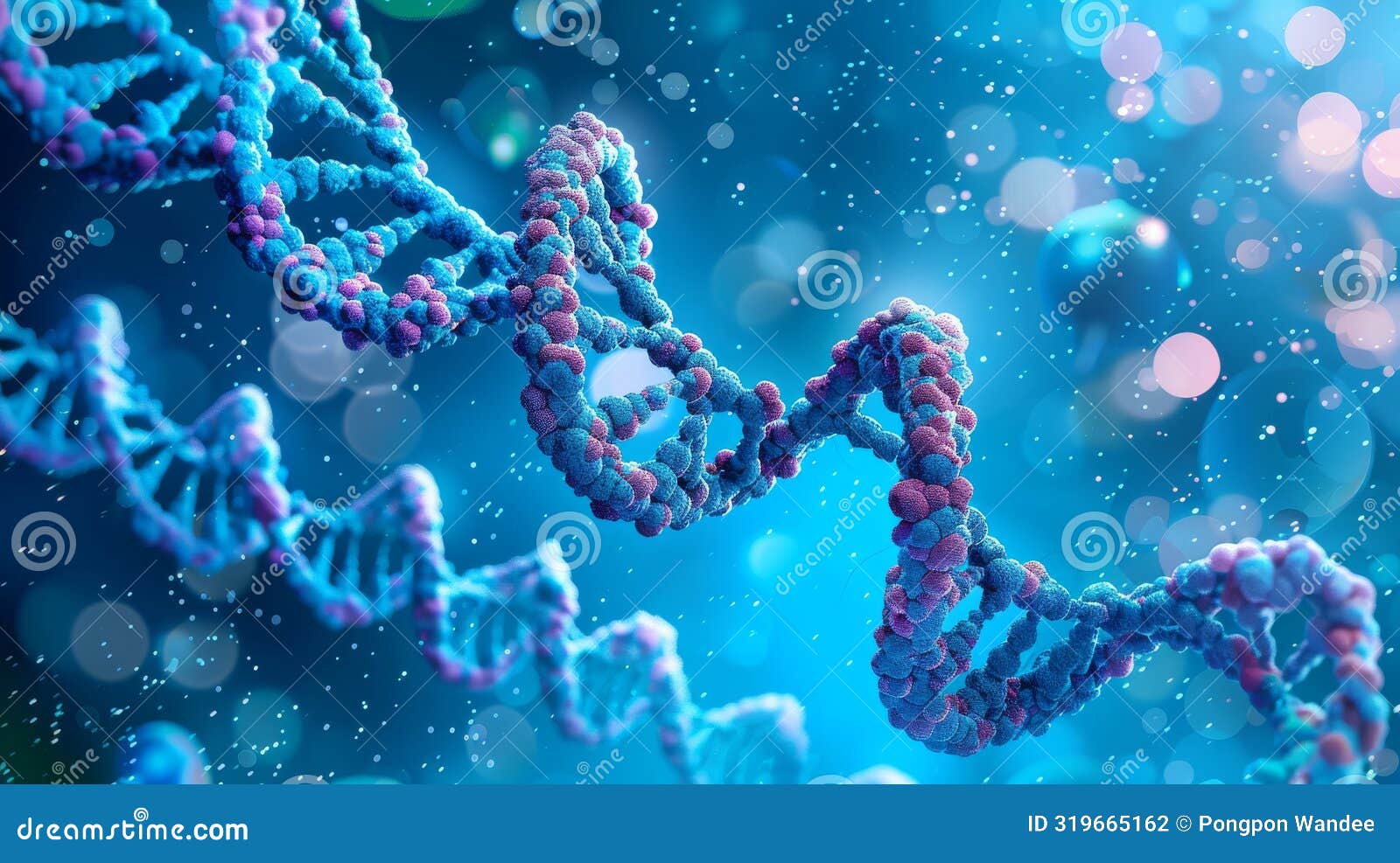 A Close-up of a DNA Strand on a Blue Background. the DNA Strand is a ...