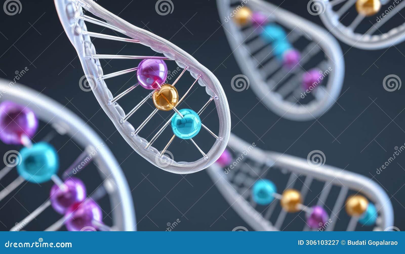 A Close Up of a DNA Strand with Colored Balls on it Stock Illustration ...