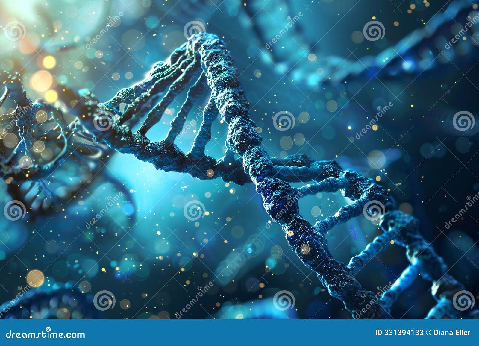 Close Up of DNA Strand Over Blue, Microbiology Background Stock ...