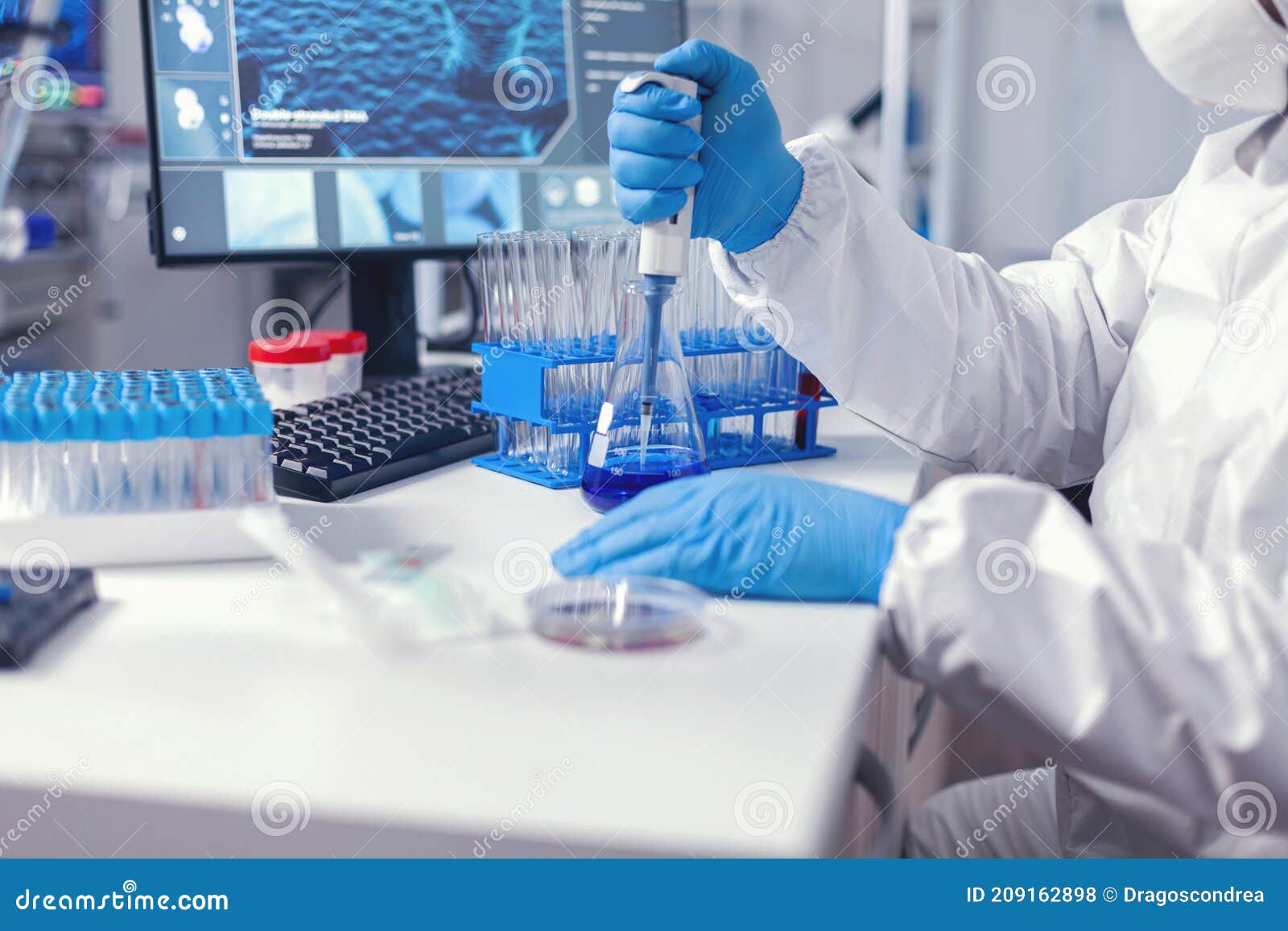 Close Up Doctor Measuring Liquid Using Automatic Pipette Stock Photo ...