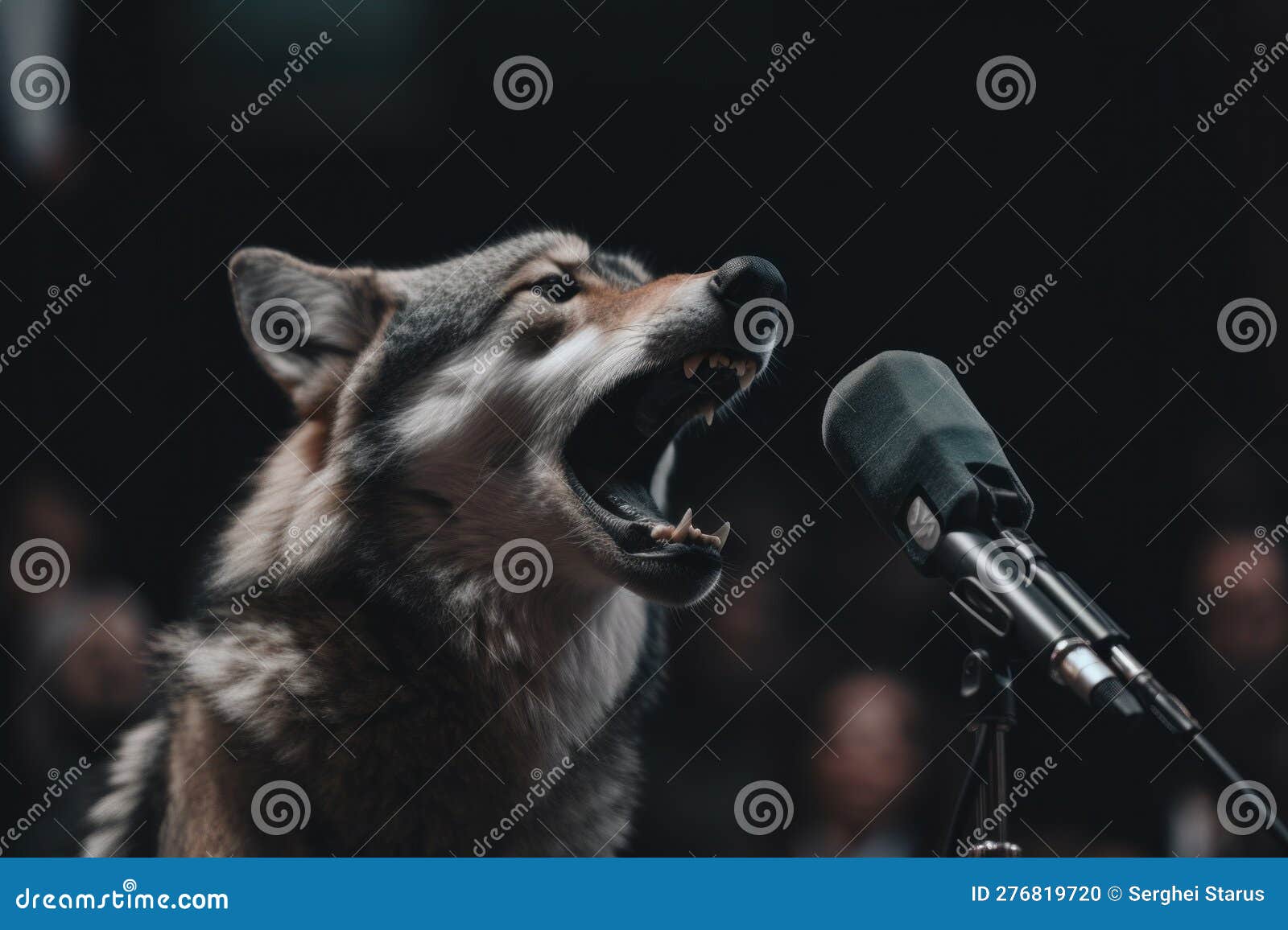 A Close Up of a Wolf in Front of a Microphone. AI Generative Image ...