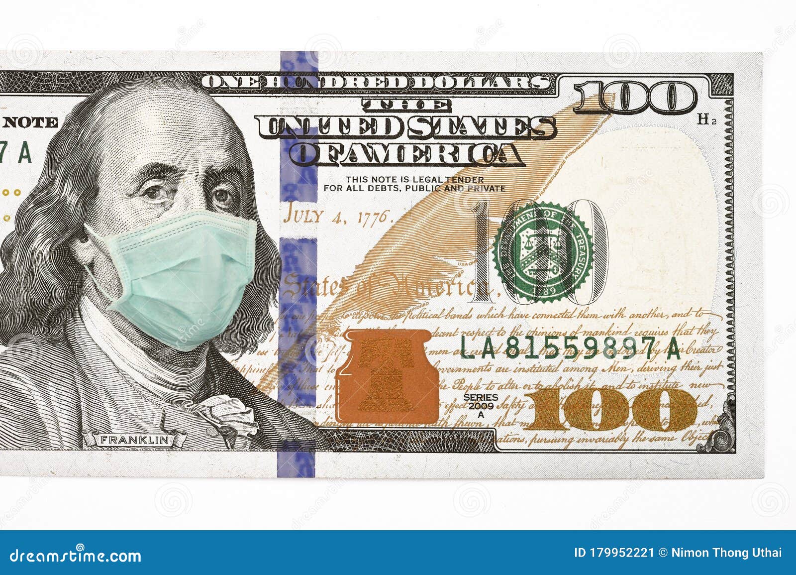 Close Up of 100 Dollar Money Bill with Face Mask Stock Image - Image of ...