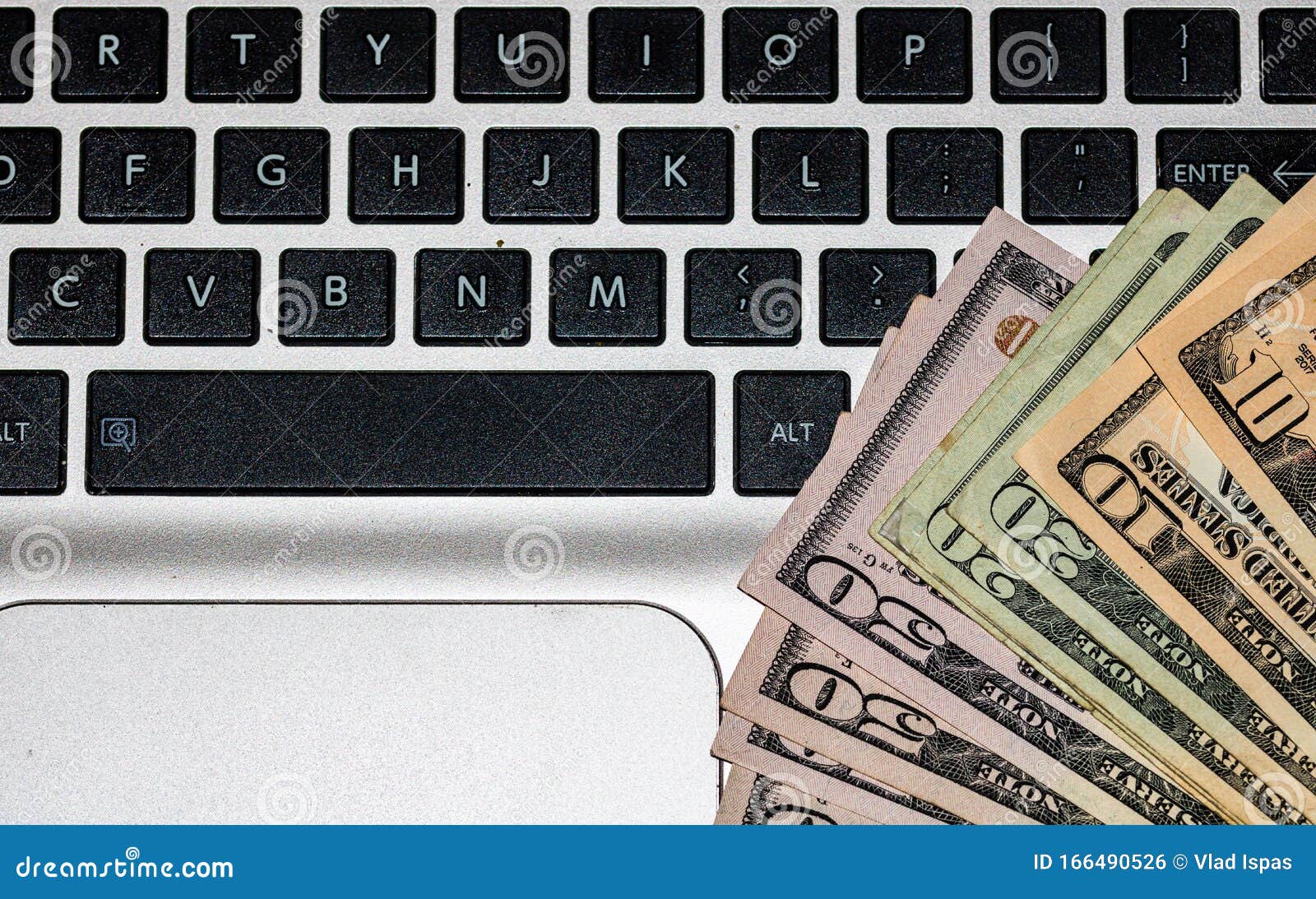Close Up of Dollars Money on Keyboard Stock Photo - Image of office ...