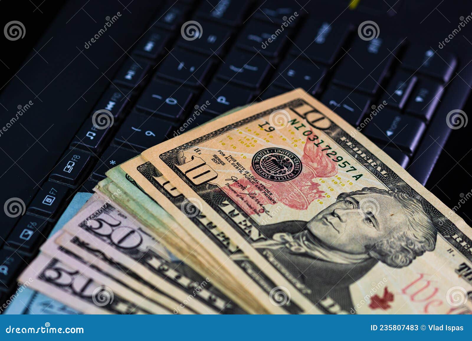 Close Up of Dollars Money on Keyboard Isolated Stock Image - Image of ...