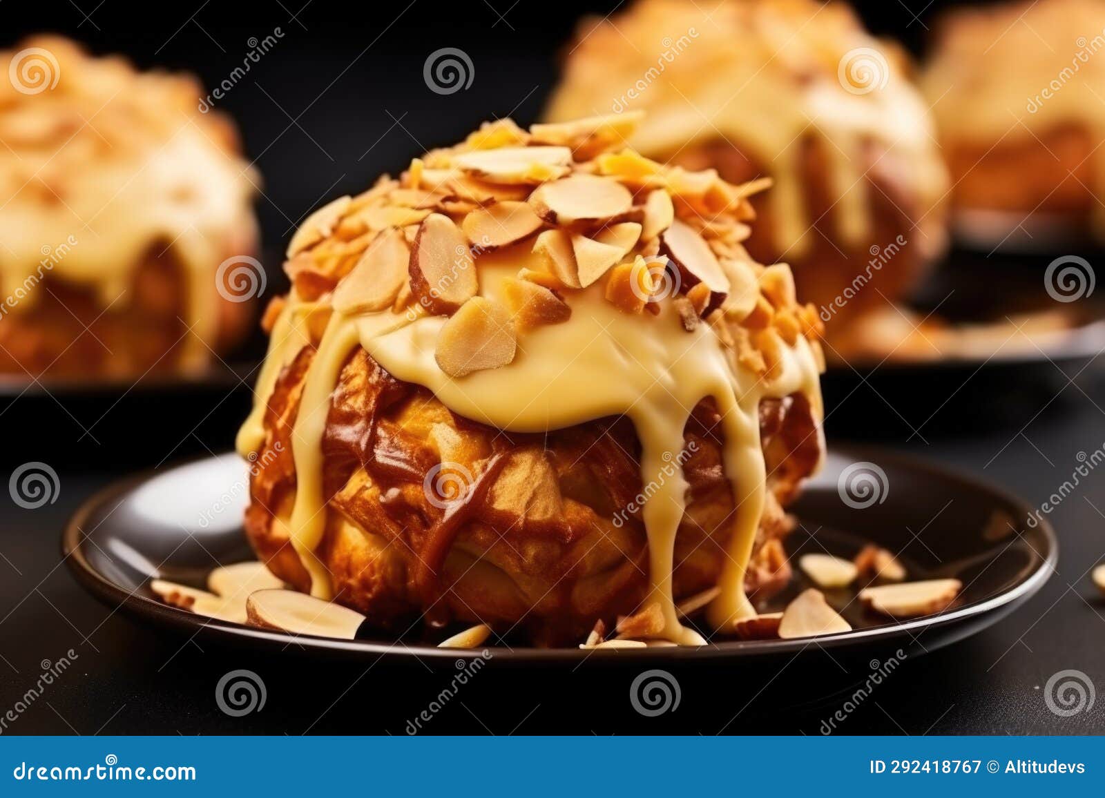 Close-up of a Donut with Caramel Icing and Crushed Nuts Topping Stock ...