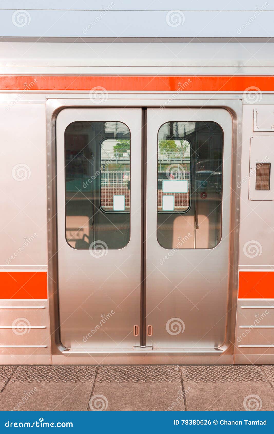 Close Up Door of Train Stop at Station. Stock Photo - Image of open ...