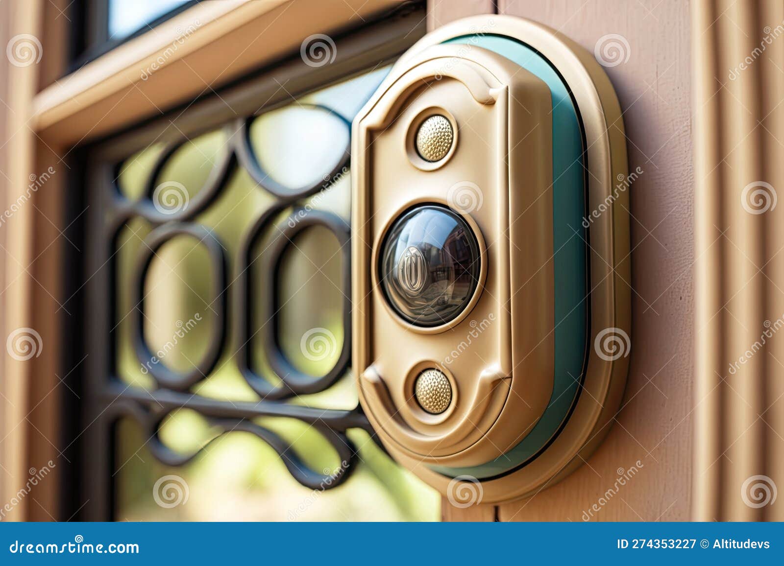 Close-up of Doorbell, with View of the Outside Visible through the ...