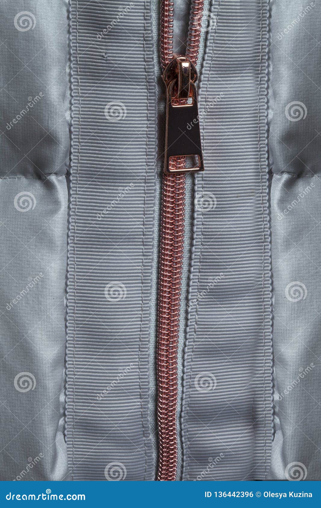 Close-up of a Down Jacket and Zipper. Silver Down Jacket Stock Photo ...