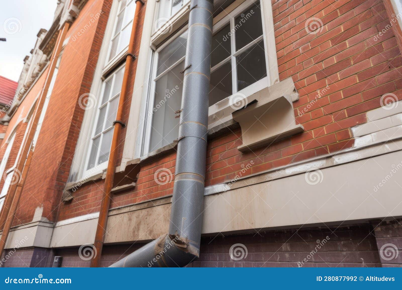 Close-up of Downpipe Being Removed from Building, with New Downpipe ...