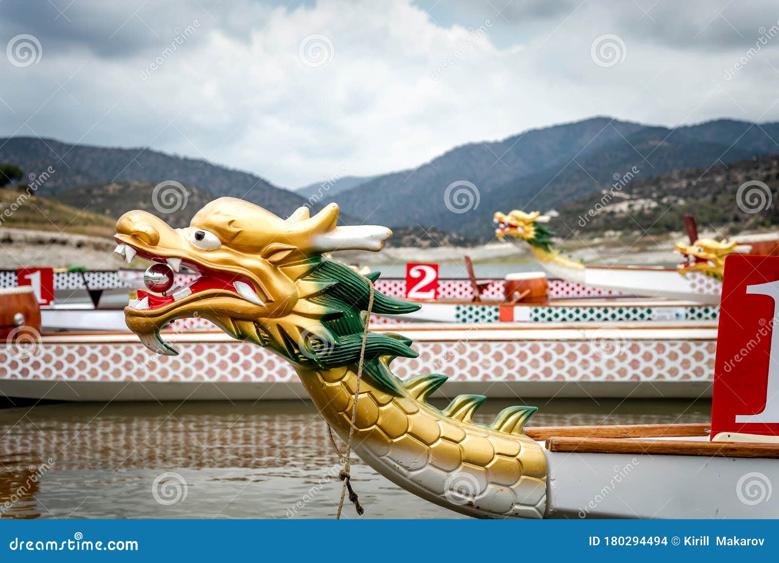 Close-up of a Dragon Boat on the River Stock Photo - Image of boat ...