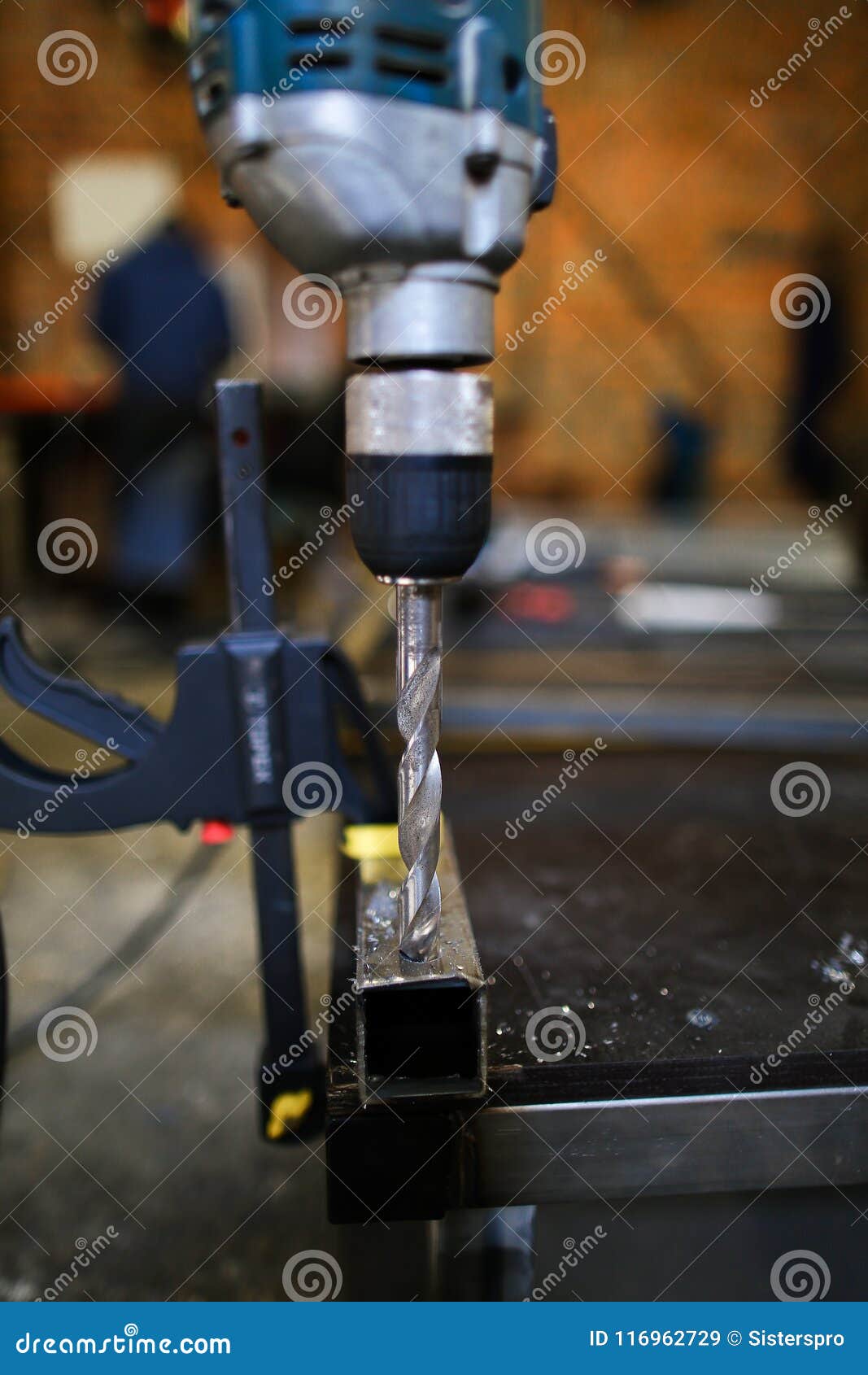 Close Up Drilling Metall Construction by Electrical Drill. Stock Image ...