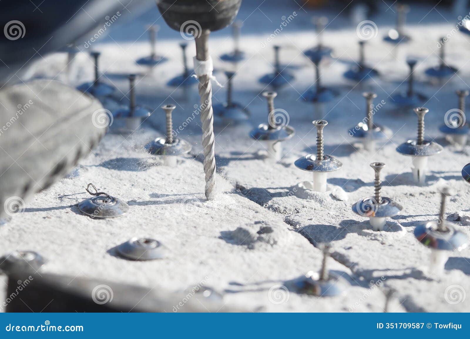 Close-Up of Drilling Process on a Concrete Base with Fasteners Stock ...