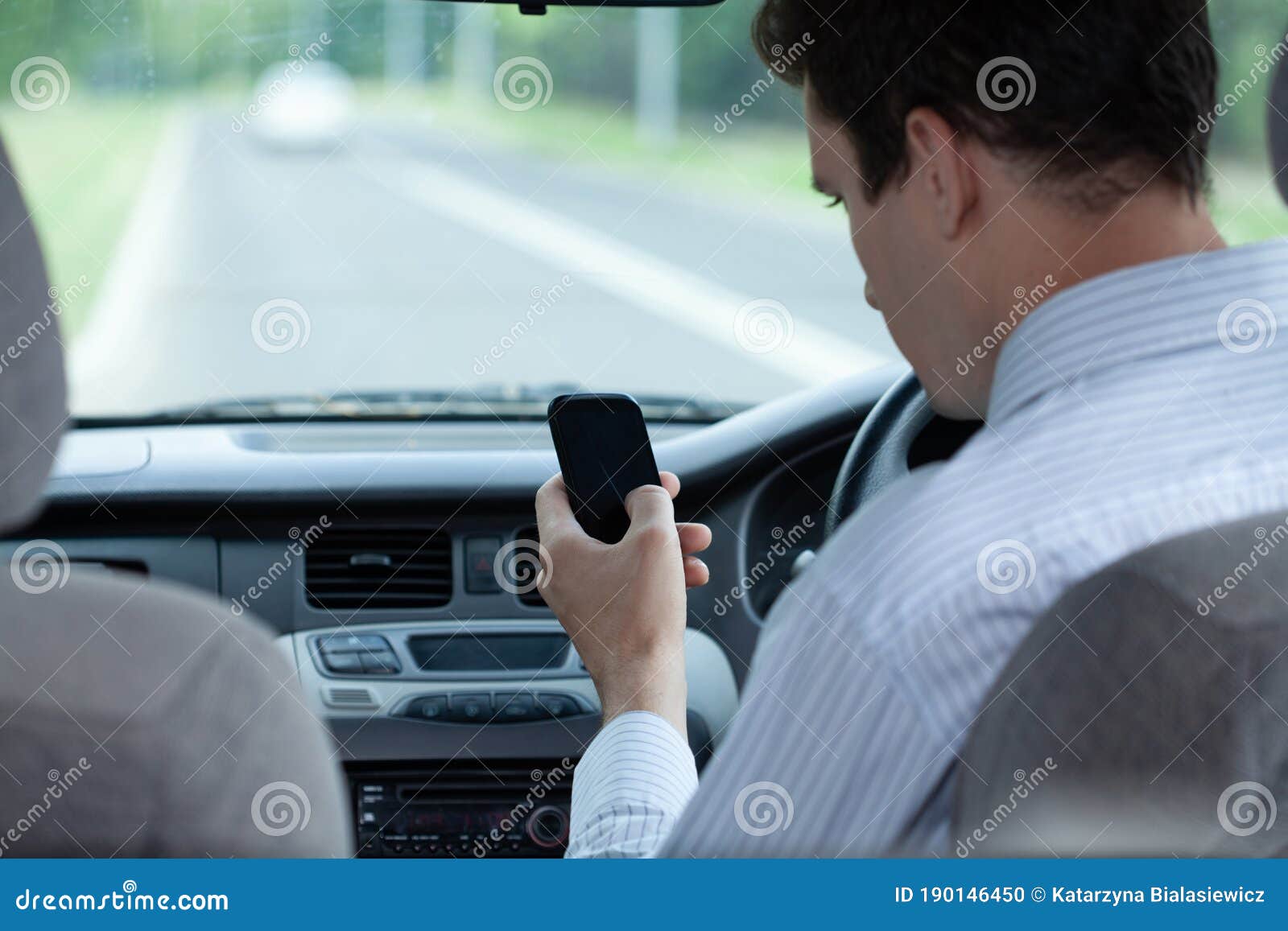 Driver Using Phone in the Car Stock Photo - Image of crash, technology ...
