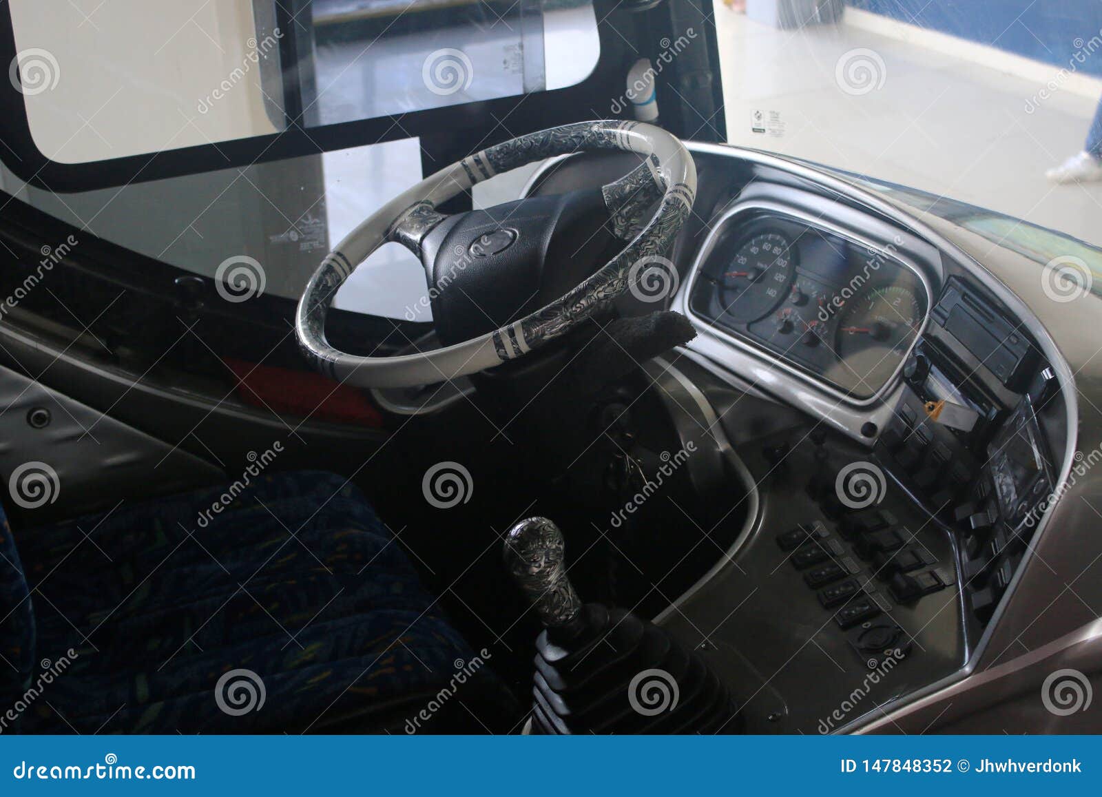 Close Up of the Drivers Seat from a Bus Stock Photo - Image of steer ...